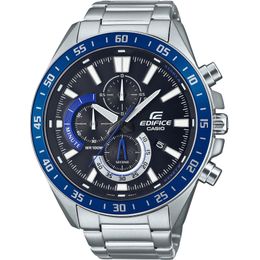 Chronograph CASIO EDIFICE, silber (dunkelblau, schwarz, edelstahlfarben), Armbanduhren, Herren, Chronograph, Quarzuhr, Armbanduhr,Herrenuhr, Edelstahlarmband,bis 10bar wasserdicht
