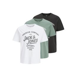 Jack & Jones Rundhalsshirt JACK & JONES "JPRBLUZANE SS TEE FST 3PK MP", Jungen, Gr. L, laurel wreath pack:wei&szlig;, schwarz, Jersey, Obermaterial: 100% Baumwolle, bedruckt, regular fit normal, Rundhals, Shirts Rundhalsshirt