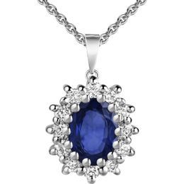 Kette mit Anh&auml;nger Firetti "Schmuck Geschenk Silber 925 Halsschmuck Ankerkette Anh&auml;nger Diana", blau (silberfarben, blau, kristallwei&szlig;), Halsketten, Damen, Silber 925 (Sterlingsilber), L: 45 B: 1,1mm, Made in Germany - mit Zirkonia (synth.), B:1,1mm