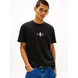 T-Shirt Tommy Jeans "TJM REGULAR SIGN BLOCK", Jungen, Gr. M, schwarz, Single Jersey, Obermaterial: 100% Baumwolle, unifarben, regular fit normal, Rundhals, eingesetzt abgesteppte Kante, Shirts T-Shirt, Regular fit mit Rundhalsausschnitt