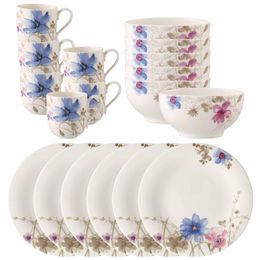 Villeroy & Boch Geschirr-Set VILLEROY & BOCH "Fr&uuml;hst&uuml;cks-Set Mariefleur Gris Basic 18er Set bunt", bunt, 18 tlg., Porzellan, Geschirr-Sets, Geschirr-Set