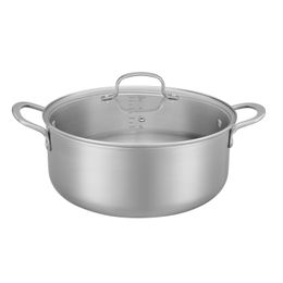 Kochtopf RESTO KITCHENWARE "CORVUS mit Glasdeckel, TRI-PLY- Aufbau &ndash; 3-lagige Konstruktion", silberfarben, H:12cm L:38,7cm &Oslash;:28cm, T&ouml;pfe, Kochtopf, Induktion, f&uuml;r alle Herdarten geeignet
