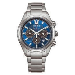 Chronograph Citizen, silberfarben, blau, Armbanduhren, Herren, Chronograph, Armbanduhr, Solar, Herrenuhr, analog, Big Date, Stoppfunktion