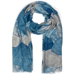 Schal styleBREAKER "Langer Schal Ginkgo Leaves", Damen, blau (blau, wei&szlig;), Obermaterial: 100% Viskose CV., Modisch, Modet&uuml;cher Schal