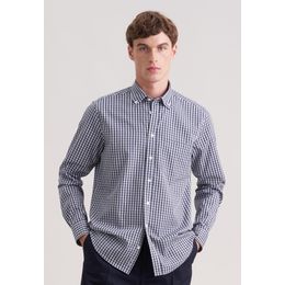 Businesshemd Seidensticker, Herren, Gr. L (42), normale &Auml;rmell&auml;ngen, dunkelblau, 100% Baumwolle, kariert, regular fit, 2-Knopf-Manschette, Hemden, Regular 1/1 Button-Down-Kragen Karo