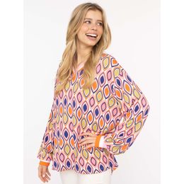 Blusenshirt Zwillingsherz "Ornament", Damen, Gr. L/XL, bunt, Web, Obermaterial: 95% Viskose, 5% Elasthan, gemustert, bequem h&uuml;ftbedeckend, V-Ausschnitt, B&uuml;ndchen, Shirts Blusenshirt, lang&auml;rmlig, V-Neck, Ornament-Print, sportive B&uuml;ndchen