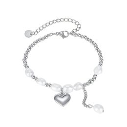 Edelstahlarmband Firetti "Schmuck Geschenk Herz & Perlen", silber (edelstahlfarben, wei&szlig;), Armb&auml;nder, Damen, 21cm, Edelstahl Perlen, Edelstahl, Perlen, Edelstahlarmband, mit S&uuml;&szlig;wasserzuchtperle