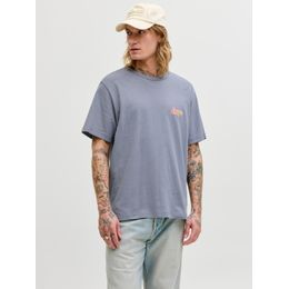 Jack & Jones T-Shirt JACK & JONES "JORMONTAUK MULTICOLOR GRAPHIC TEE CN", Jungen, Gr. S, tradewinds, Jersey, Obermaterial: 100% Baumwolle, bedruckt, relaxed fit normal, Rundhals, Shirts T-Shirt
