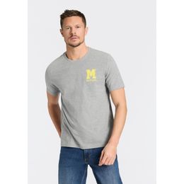 Rundhalsshirt Mustang "Alex Logo Brust", Jungen, Gr. M, mid grau melange, Jersey, Obermaterial: 100% Baumwolle, bedruckt, normal h&uuml;ftbedeckend, Rundhals, Shirts Rundhalsshirt, normale Passform, Kurzarm-Design, l&auml;ssiger Stil