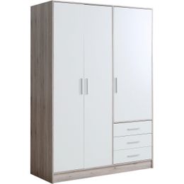 Kleiderschrank FORTE "Jupiter, Made in Europe, mit Schubladen", wei&szlig; (eiche, wei&szlig;), B:145cm H:200cm T:60cm, FSC-zertifizierter Holzwerkstoff, Schr&auml;nke, Kleiderschrank, Stauraum, 2 Breiten, 4 Farben, Schubladen, variable Einlegeb&ouml;den