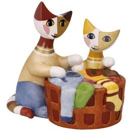 Dekofigur Goebel "Rosina Wachtmeister - Cats Piccoli aiutanti", bunt, B:10cm H:10cm T:11cm, Biskuitporzellan, Dekofiguren, Sammelfigur, Tierfigur