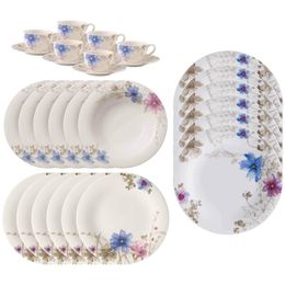 Villeroy & Boch Geschirr-Set VILLEROY & BOCH "Kombiservice Mariefleur Gris Basic 30er Set bunt", bunt, 30, Porzellan, Geschirr-Sets, Geschirr-Set, Sp&uuml;lmaschinengeeignet, Mikrowellenfest