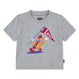 T-Shirt LEVI'S KIDS "LVB PARADING HOT DOG TEE", Jungen, Gr. 12M (80), grau heather, Jersey, Obermaterial: 60% Baumwolle, 40% Polyester, bedruckt, meliert, normal h&uuml;ftbedeckend, Rundhals, Shirts T-Shirt, for Boys, meliert, mit Frontprint