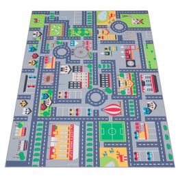 Kinderteppich Paco Home "Bino 576", grau, B:240cm H:4mm L:340cm, Polyester, Teppiche, Kinderteppich, Kurzflor, Stra&szlig;en-Spiel-Teppich, Kinderzimmer