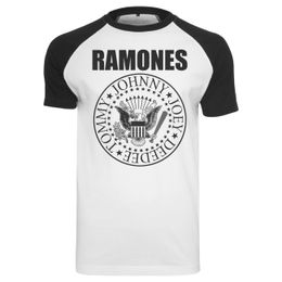 T-Shirt Merchcode "Merchcode Herren Ramones Circle Raglan Tee", Jungen, Gr. XXL, wei&szlig;, schwarz, 100% Baumwolle, bedruckt, normal, Rundhals, Shirts T-Shirt