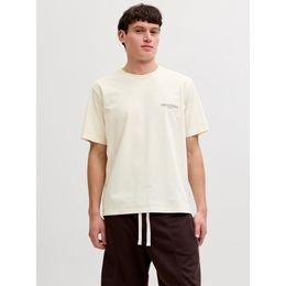 Jack & Jones Kurzarmshirt JACK & JONES "JORMONTAUK AOP BACK TEE SS CREW NECK", Jungen, Gr. M, antique wei&szlig;, Jersey, Obermaterial: 100% Baumwolle, bedruckt, regular fit normal, Rundhals, Shirts, Baumwolle, regular fit