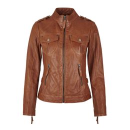 Bikerjacke 7eleven "SEELENA", Damen, Gr. 34, braun (cognac), Obermaterial: 100% Lammleder LEL. Futter: 100% Polyester PES., slim fit, Jacken, mit Zierriegeln und Rei&szlig;verschl&uuml;ssen