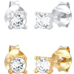Ohrstecker-Set Elli "Schmuck Geschenk Silber 925 Ohrringe", silber (silberfarben, gelbgoldfarben, kristallwei&szlig;, kristallwei&szlig;), Ohrringe, Damen, 4mm, Silber 925 (Sterlingsilber), mit Glasstein