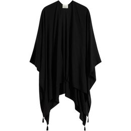 Poncho bonprix "Leichter Sommerponcho", Damen, schwarz, Web, Obermaterial: 100% Viskose, figurumspielend Po-bedeckend, ohne Ausschnitt, Jacken Poncho, aus reiner Viskose, mit verspielten Quasten, leichter Sommerponcho