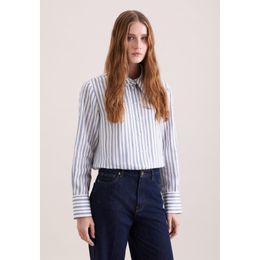 Hemdbluse Seidensticker, Damen, Gr. XXL (44), blau, 59% Leinen, 24% Viskose, 17% Polyamid, gestreift, regular fit, ohne Ausschnitt, Blusen Hemdbluse, 1/1 Kragen Gestreift