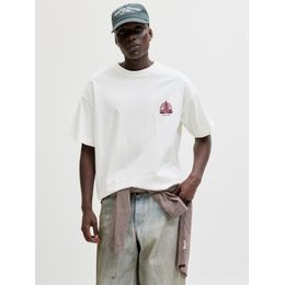 Jack & Jones Kurzarmshirt JACK & JONES "JORMAINE BACK TEE SS CREW NECK SN", Jungen, Gr. M, cloud dancer, Jersey, Obermaterial: 100% Baumwolle, bedruckt, relaxed fit normal, Rundhals, Shirts, Baumwolle, relaxed fit