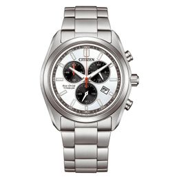 Chronograph Citizen, silberfarben, silberfarben, Armbanduhren, Herren, Chronograph, Armbanduhr, Solar, Herrenuhr, analog, Big Date, Stoppfunktion