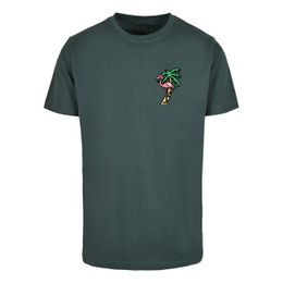 Kurzarmshirt MisterTee "MisterTee Herren Flamingo T-Shirt Round Neck", Jungen, Gr. S, gr&uuml;n (bottlegr&uuml;n), 100% Baumwolle, bedruckt, normal, Rundhals, Shirts