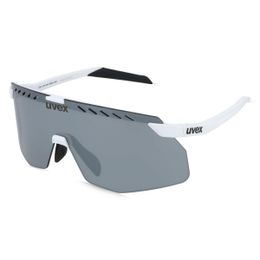 Uvex S534012 pace stage S | Unisex-Sonnenbrille | Fassung: Randlos, Monoscheibe, TR90, Wei&szlig; | Glasfarbe: Grau Spiegel Silber