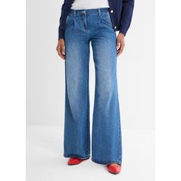 Weite Jeans bonprix, Damen, Gr. 40, K-Gr, hellblau denim used (l&auml;nge: kurz), Obermaterial: 66% Baumwolle, 34% Lyocell (TENCEL&trade;), loose fit, Jeans, lockerer Schnitt, mittlerer Bund, weite Passform