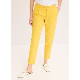 Leinenhose bonprix "Leinenhose", Damen, Gr. 38, N-Gr, lemoncurry, Obermaterial: 55% Leinen, 45% Baumwolle, regular fit, Hosen, aus Leinen und Baumwolle, Regular Fit, mit elastischem Gummibund