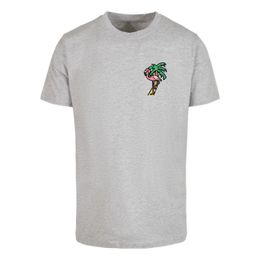 Kurzarmshirt MisterTee "MisterTee Herren Flamingo T-Shirt Round Neck", Jungen, Gr. S, grau (erdgrau), 100% Baumwolle, bedruckt, normal, Rundhals, Shirts