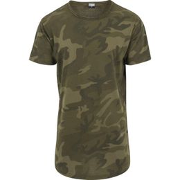 Kurzarmshirt Urban Classics "Urban Classics Herren Camo Shaped Long Tee", Jungen, Gr. S, olivecamo, 60% Baumwolle, 40% Polyester, gemustert, normal, Rundhals, Shirts