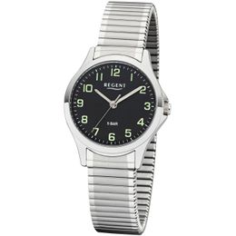 Regent Uhren Quarzuhr REGENT, silber (silberfarben, schwarz), Armbanduhren, Damen, Quarzuhr, Armbanduhr, Damenuhr, Flexband, Zugband, Edelstahlarmband