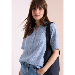Shirtbluse Cecil, Damen, Gr. XL (44), blau (blouse blau), Web, 100% Baumwolle, gestreift, klassisch normal, Rundhals, abgesteppt, Blusen, aus reiner Baumwolle