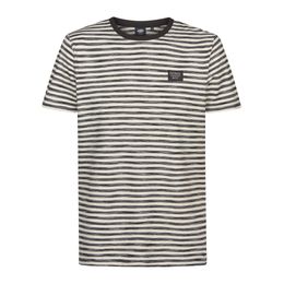 T-Shirt PETROL INDUSTRIES "Men T-Shirt", Jungen, Gr. XXL (44), schwarz, Jersey, Obermaterial: 48% Baumwolle, 48% Polyester, 4% Elasthan, gestreift, regular fit normal, Rundhals, Shirts T-Shirt, mit Logo Stickerei