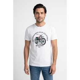 T-Shirt PETROL INDUSTRIES "Men T-Shirt Claic Print", Jungen, Gr. L (40), wei&szlig;, Jersey, Obermaterial: 100% Baumwolle, bedruckt, regular fit normal, Rundhals, gerader Abschluss, Shirts T-Shirt, mit Logo Print