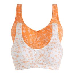 B&uuml;stenhebe bonprix "BH ohne B&uuml;gel mit weicher Baumwolle (2er Pack)", Damen, Gr. 95, Cup B, nektarine, wei&szlig; gebl&uuml;mt?, Obermaterial: 95% Baumwolle, 5% Elasthan. Futter: 100% Baumwolle, BHs B&uuml;stenhebe, im praktischen 2er Pack, ohne B&uuml;gel, leicht gepolsterte Tr&auml;ger
