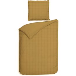 Wendebettw&auml;sche HECKETT & LANE "Diamante", beige (amber gold), B/L: 155cm x 220cm, 1 Stk., 1 Stk., Mako-Satin, B/L: 80cm x 80cm, 2 Stk., Mako-Satin, Obermaterial: 100% Baumwolle, Bettw&auml;sche, Wendebettw&auml;sche, kariert, hochwertiges Mako-Satin, Bettw&auml;sche ab 135x200 cm.