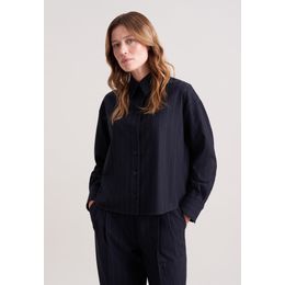 Outdoorbluse Seidensticker, Damen, Gr. L (40), dunkelblau, 39% Wolle, 33% Polyester, 14% Viskose, 13% Polyamid, 1% Elasthan, bedruckt, unifarben, oversize, ohne Ausschnitt, Blusen, 1/1 Kragen Flanell