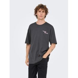 Only & Sons T-Shirt ONLY & SONS "ONSNATHAN RLX SS TEE NOOS", Jungen, Gr. L, grau pinstripe print:trattoria remos, Jersey, Obermaterial: 100% Baumwolle, bedruckt, relaxed fit normal, Rundhals, Shirts T-Shirt, Baumwolle, relaxed fit