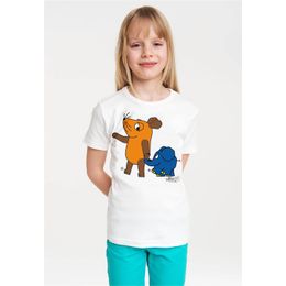 T-Shirt logoshirt "Sendung mit der Maus - Maus & Elefant", Jungen, Gr. 104/116, altwei&szlig;, 100% Baumwolle, unifarben, normal, Rundhals, Shirts T-Shirt, mit buntem Print