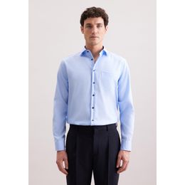 Businesshemd Seidensticker "Schwarze Rose", Herren, Gr. M (40), normale &Auml;rmell&auml;ngen, blau, 100% Baumwolle, unifarben, regular fit, 2-Knopf-Manschette, Hemden, Regular 1/1 Kentkragen Uni