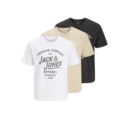 Jack & Jones Rundhalsshirt JACK & JONES "JPRBLUZANE SS TEE FST 3PK MP", Jungen, Gr. L, humus pack:wei&szlig;, schwarz, Jersey, Obermaterial: 100% Baumwolle, bedruckt, regular fit normal, Rundhals, Shirts Rundhalsshirt