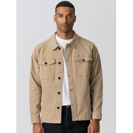 Langarmhemd TEESHOPPEN "TEESHOPPEN Shirt Twill Overshirt", Herren, Gr. S, Normalgr&ouml;&szlig;en, sand, Obermaterial: 97% Baumwolle, 3% Elasthan, Hemden