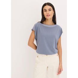 T-Shirt bonprix, Damen, Gr. 36/38 (S), rauchblau, Obermaterial: 64% Polyester, 32% Viskose, 4% Elasthan. Besatz: 100% Polyester, oversize, Shirts T-Shirt, Oversize-Passform, Kurzarm-Design, mit Satinpasse