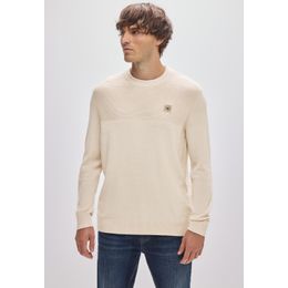 Rundhalspullover Street One MEN, Herren, Gr. L (42), frost beige, Web, 100% Baumwolle, unifarben, normal normal, Rundhals, Rippb&uuml;ndchen, Pullover Rundhalspullover, aus reiner Baumwolle