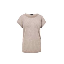 Kurzarmshirt GOLDNER "Shirt in Leinenoptik", Damen, Gr. 42, grau (kiesel), Obermaterial: 80% Polyester PES. 20% Viskose CV., figurumspielend, U-Boot-Ausschnitt, Sonstiges, Shirts, U-Boot-Ausschnitt