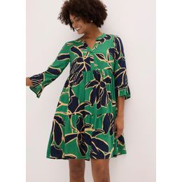 Tunikakleid bonprix, Damen, Gr. 42, N-Gr, opalgr&uuml;n, dunkelblau floral, Obermaterial: 100% Viskose, figurumspielend, Kleider, figurumspielende Passform, mit trendigem Muster, Sommerkleid