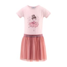 Midikleid happy girls, M&auml;dchen, Gr. 98, N-Gr, rosa (rose), Jersey, Obermaterial: 95% Baumwolle, 5% Elasthan. Futter: 100% Polyester. Unterteil: 100% Polyester, bedruckt, regular fit wadenlang, Rundhals, Kleider Midikleid