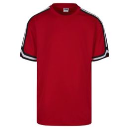 Netzshirt Urban Classics "Urban Classics Herren Oversized Stripes Mesh Tee", Jungen, Gr. L, cityrot, 100% Polyester, gestreift, oversize, Rundhals, Shirts